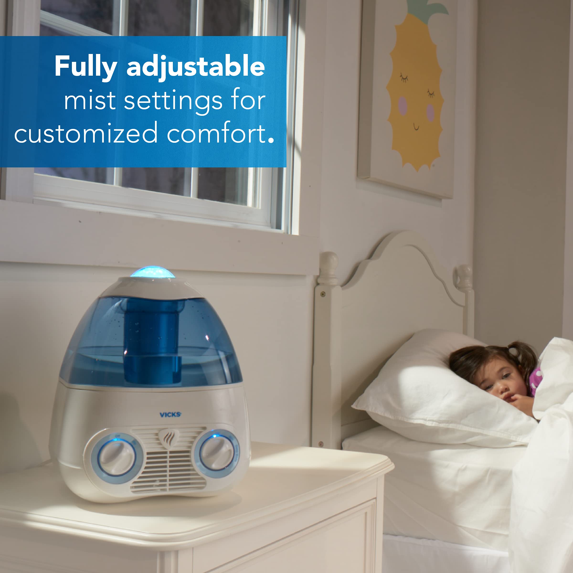 Vicks Starry Night Filtered Cool Mist Humidifier, Medium to Large Rooms, 1 Gallon Tank – Cool Mist Humidifier for Baby and Kids Rooms with Light Up Star Night Light Display, Works with Vicks VapoPads