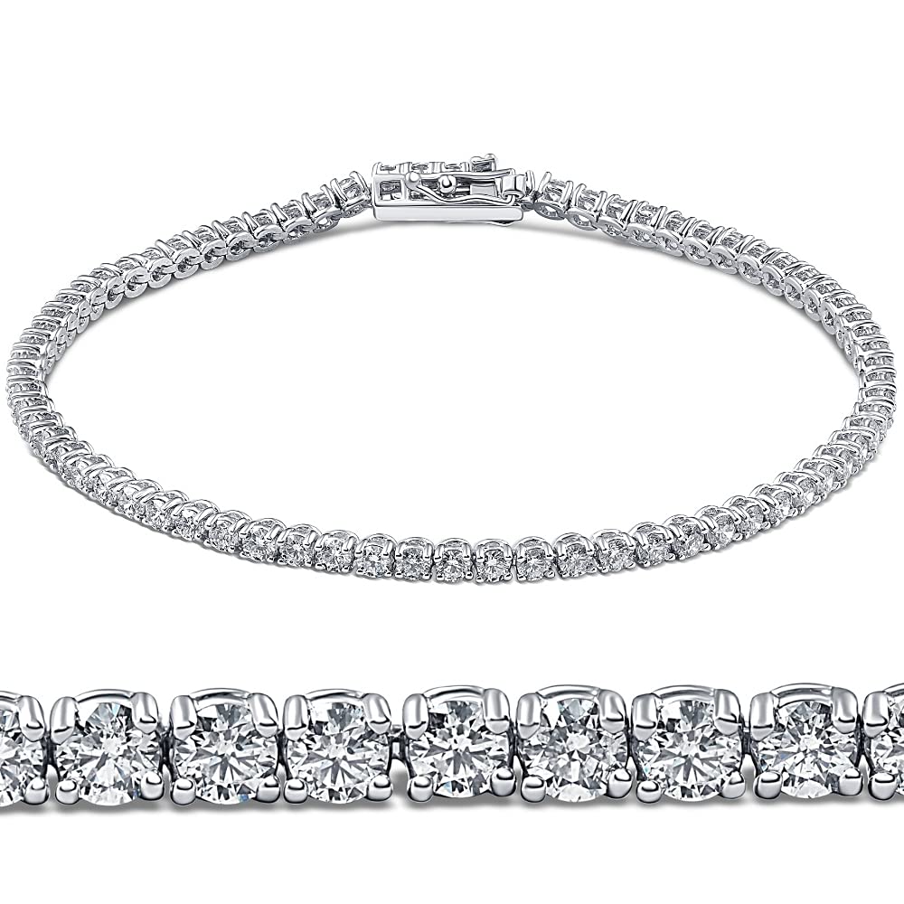 P3 POMPEII3 14k White Gold 3ct Round-Cut Natural Real Diamond Tennis Bracelet 7" Double Locking Clasp