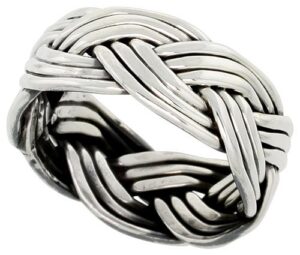 sterling silver 3 strand braided weave band, 3/8" (10mm) wide, size 6.5