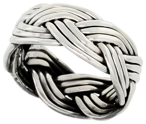 Sterling Silver 3 Strand Braided Weave Band, 3/8" (10mm) wide, size 6.5