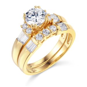 14k yellow gold solid wedding engagement ring and wedding band 2 piece set - size 8