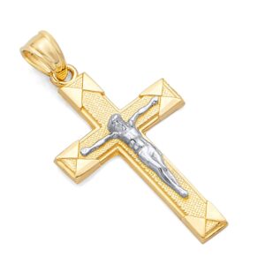 14k real two tone gold religious jesus crucifix cross charm pendant