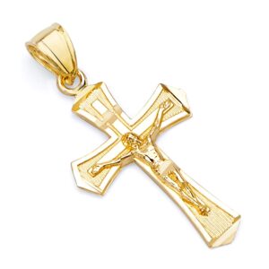 14k real yellow gold religious jesus crucifix cross charm pendant