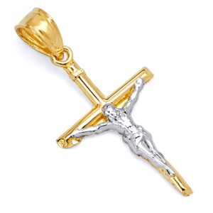 14k real two tone gold religious jesus crucifix cross charm pendant