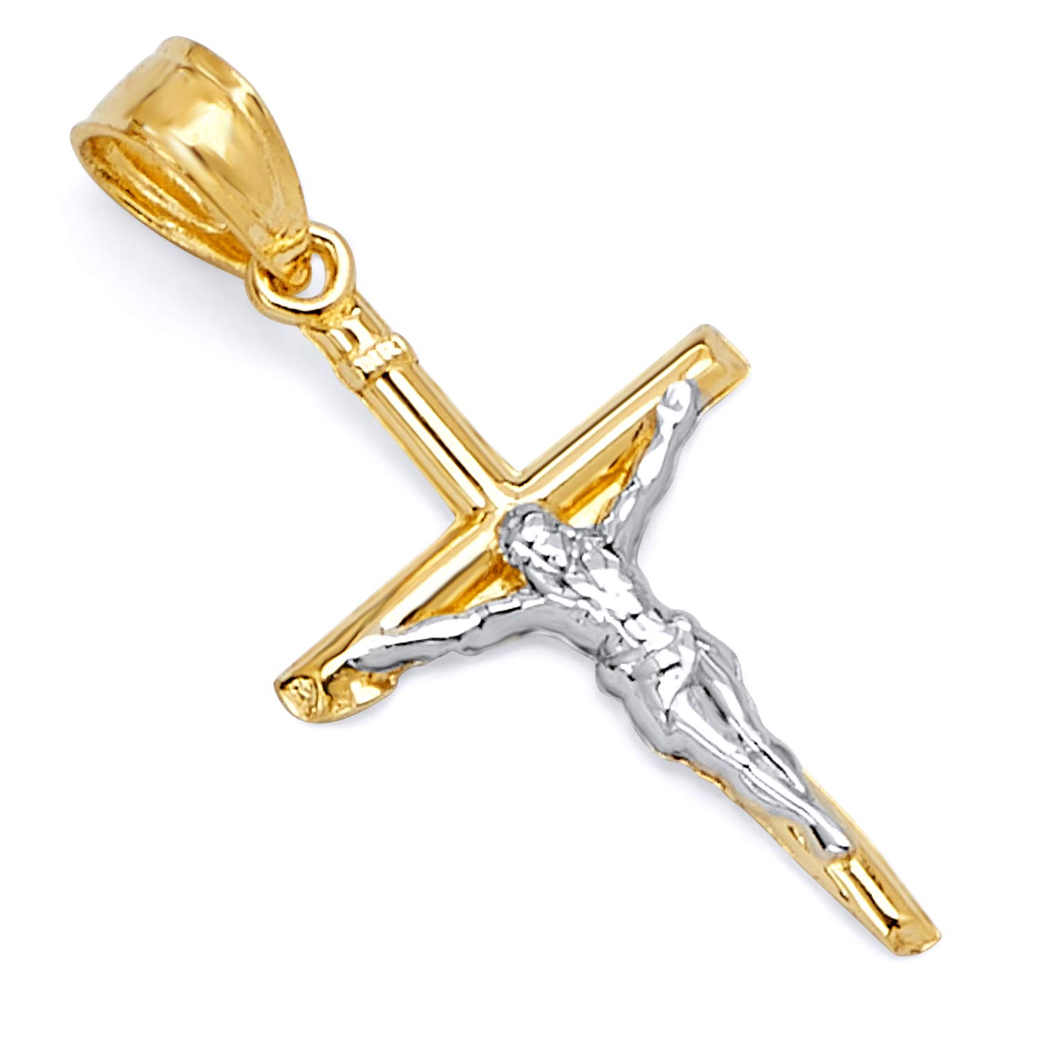 14k REAL Two Tone Gold Religious Jesus Crucifix Cross Charm Pendant