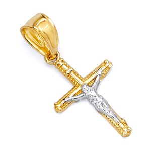 14k real two tone gold religious jesus crucifix cross charm pendant