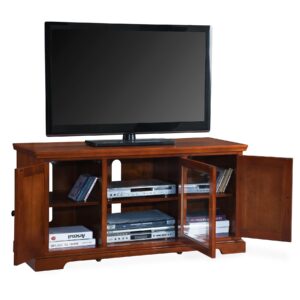 leick home 87350 three door tv stand with cabinet storage for 55" tv's, westwood brown cherry