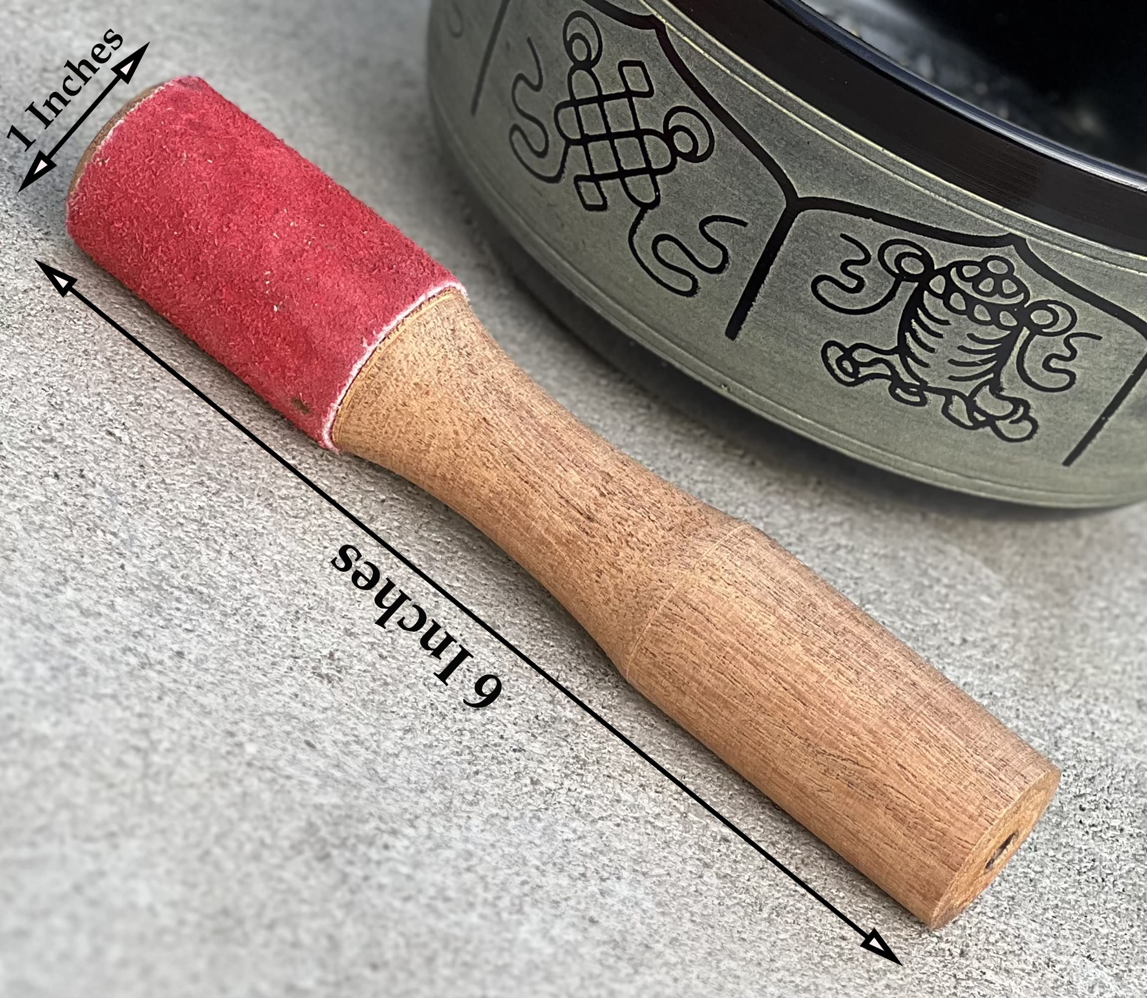 Tibetan Easy Play Hard Wood Singing Bowl Leather-Wrapped Striker, Mallet Red