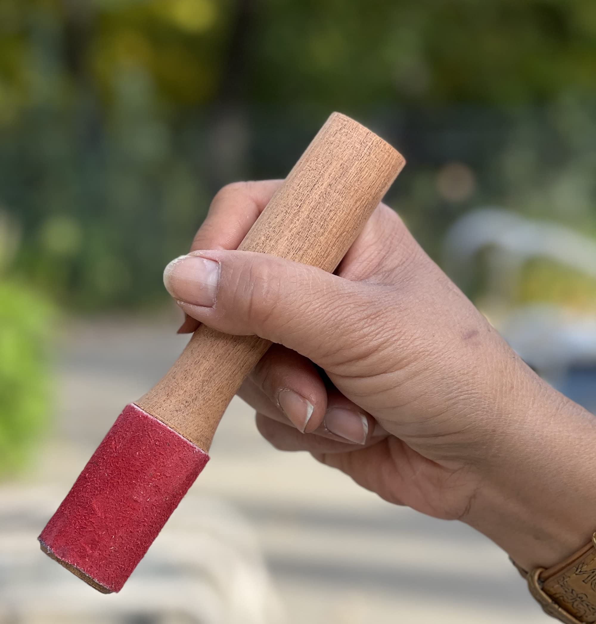 Tibetan Easy Play Hard Wood Singing Bowl Leather-Wrapped Striker, Mallet Red