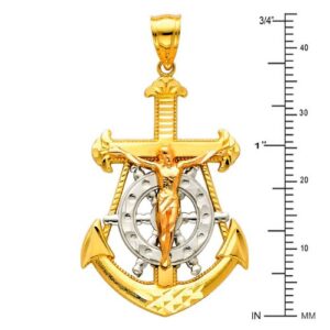 The World Jewelry Center 14k REAL Tri Color Gold Religious Jesus Crucifix Cross Anchor Charm Pendant