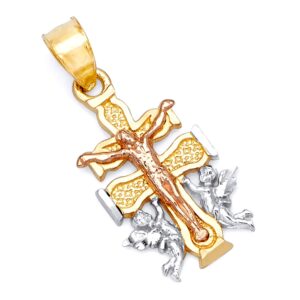 14k real tri color gold religious cross of caravaca charm pendant