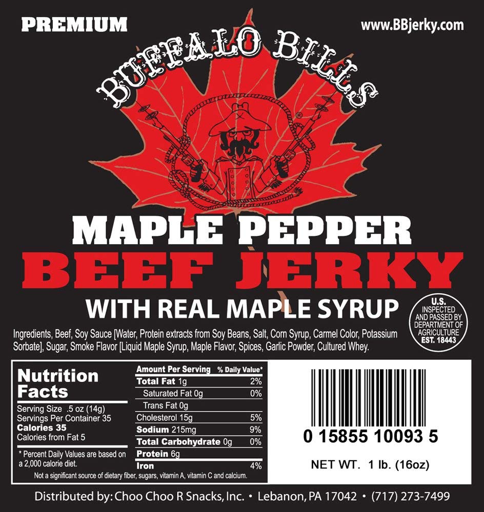 Buffalo Bills 16oz Premium Maple Pepper Beef Jerky Pieces (one pound bag in random size pieces)