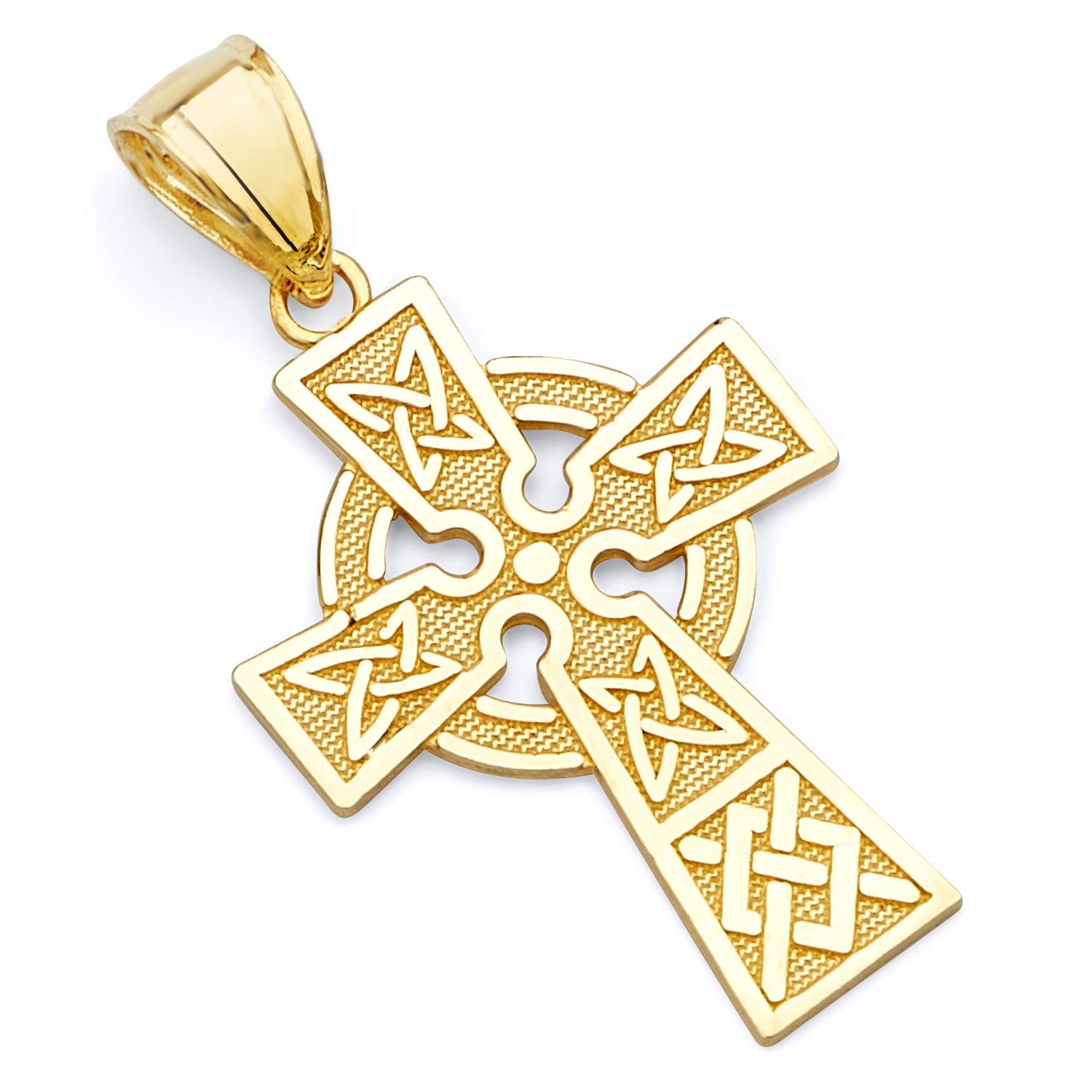 14k REAL Yellow Gold Religious Celtic Cross Charm Pendant