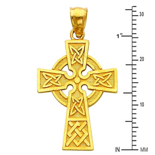 14k REAL Yellow Gold Religious Celtic Cross Charm Pendant