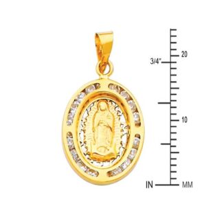 14k REAL Yellow Gold Religious Our Lady of Guadalupe CZ Charm Pendant