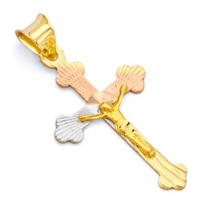 14k real tri color gold religious jesus crucifix cross stamp charm pendant