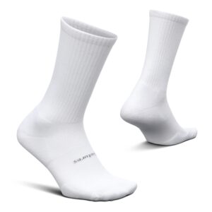 feetures unisex high performance cushion crew sock (large, white)