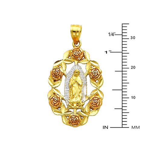 14k REAL Tri Color Gold Religious Our Lady of Guadalupe Charm Pendant