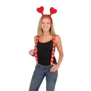 beistle adult size unisex happy valentine's day heart suspenders, red/white