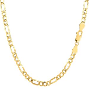 jewelry affairs 10k yellow real gold hollow figaro chain necklace, 3.5mm, 20"