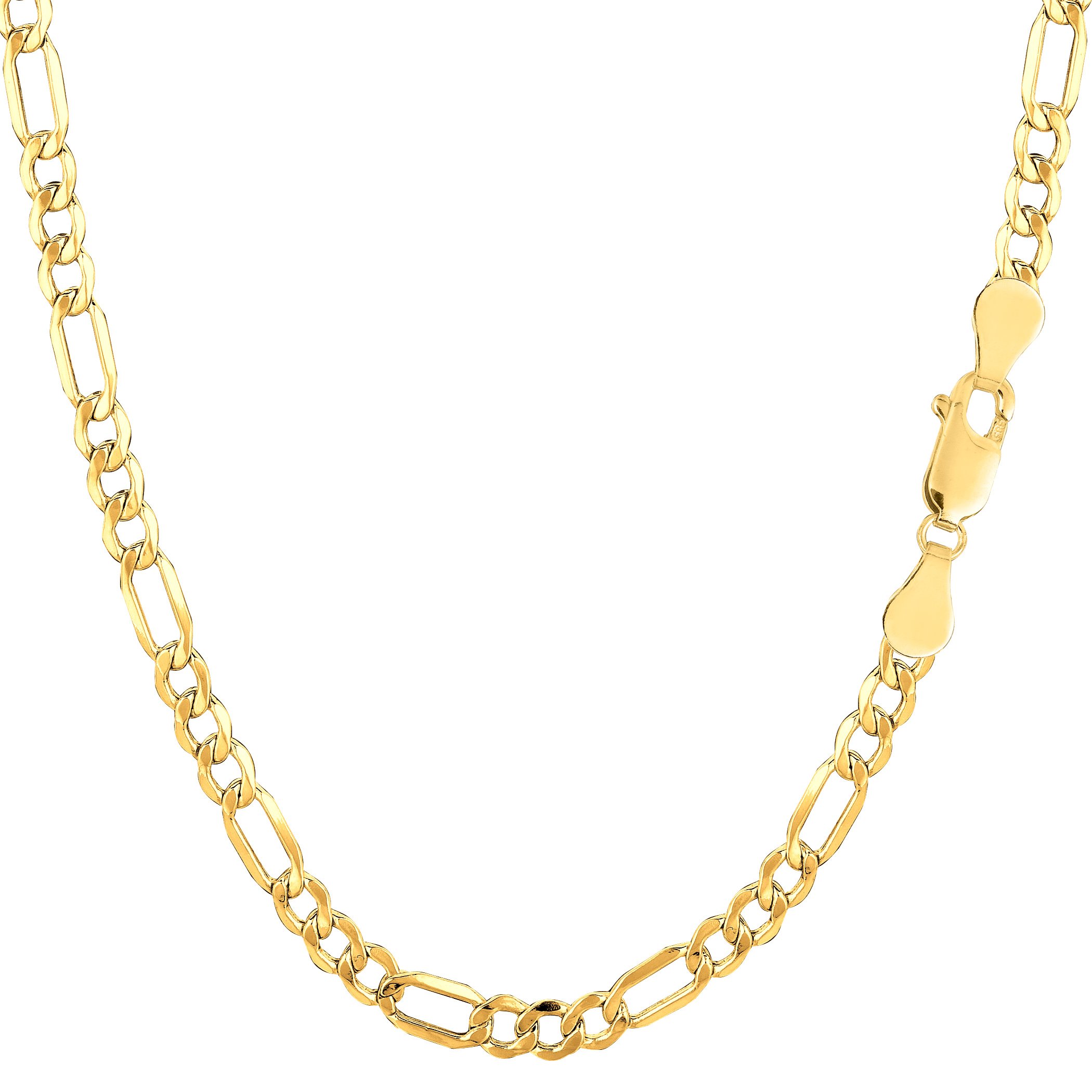 Jewelry Affairs 10k Yellow Real Gold Hollow Figaro Chain Necklace, 3.5mm, 20"