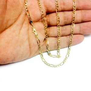 Jewelry Affairs 10k Yellow Real Gold Hollow Figaro Chain Necklace, 3.5mm, 20"