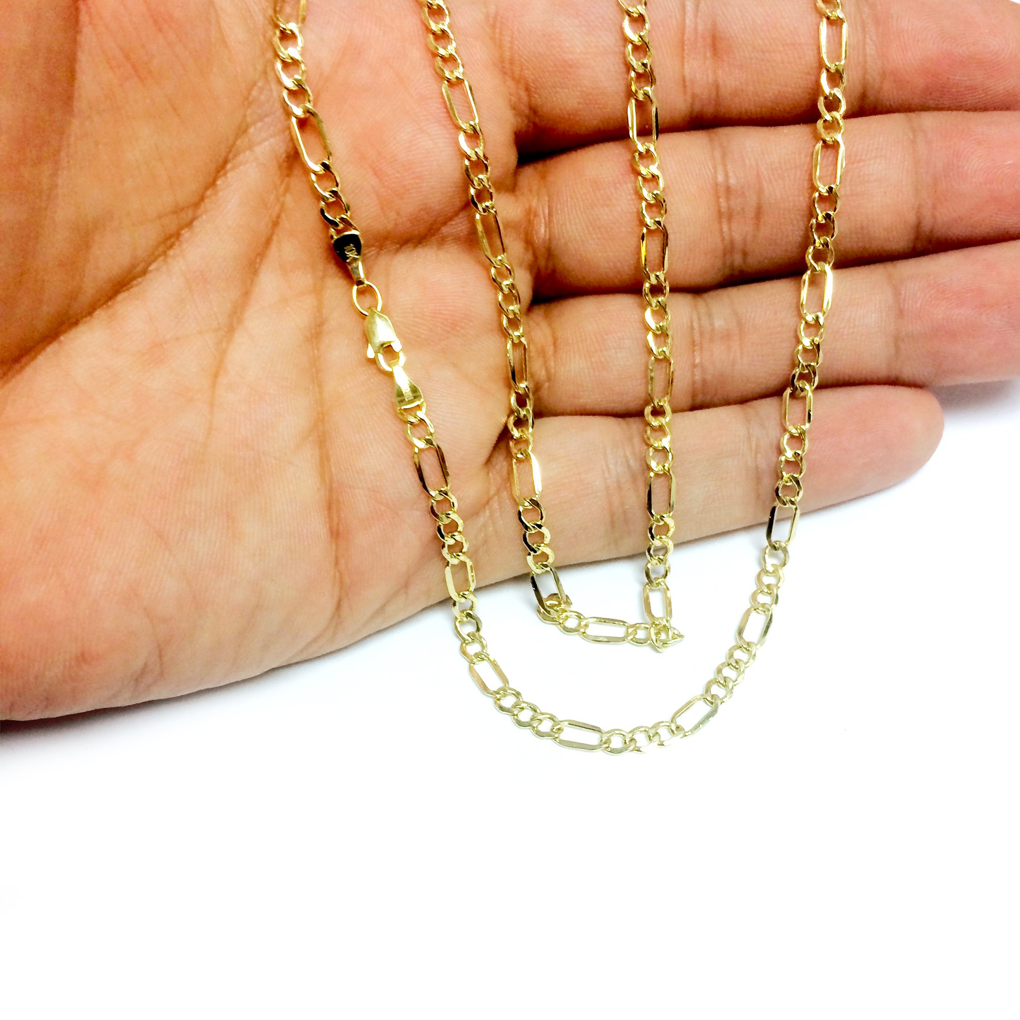 Jewelry Affairs 10k Yellow Real Gold Hollow Figaro Chain Necklace, 3.5mm, 20"