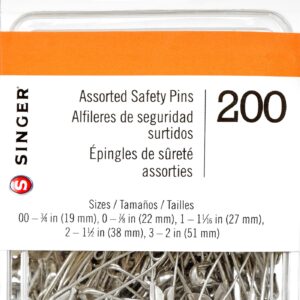 SINGER 00302 Safety Pins Value Pack, Assorted Sizes, 200-Count,