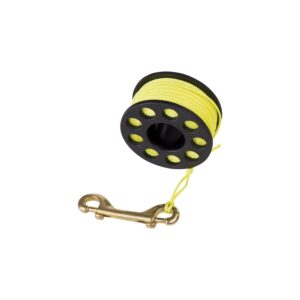 trident finger reel with brass clip wreck scuba diving tech spool reel, medium 100 ft - 100' reef finger reel - yellow