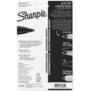 Sharpie® Permanent Markers, Chisel Tip, Black Ink, Pack of 4 Markers