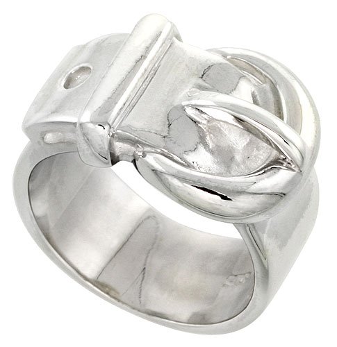 Sterling Silver Belt Buckle Ladies Ring Flawless Quality Finish 1/2 inch wide, size 7