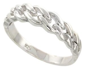 sterling silver link chain ring flawless quality finish 1/4 inch wide, size 8