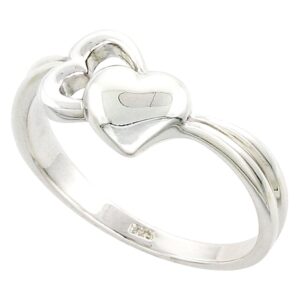 sterling silver 2 heart ring flawless quality finish 1/2 inch wide, size 8