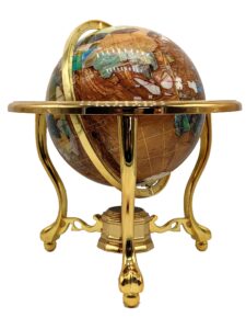 14" tall amber pearl gold stand gem gemstone world map globe globes maps