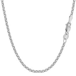 jewelry affairs 10k white real gold round rolo link chain necklace, 2.3mm, 16"