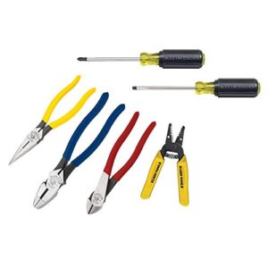 klein tools 92906 tool set, basic tool kit has klein tools hand tools for apprentice or home: pliers, wire stripper / cutter, screwdrivers, 6-piece