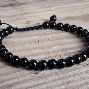 IS4A BLACK AGATE STONE EVIL EYE BRACELET OF PROTECTION BRACELET HELPS RELEASING NEGATIVITY (Black, 6 mm)