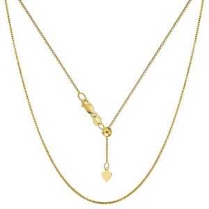 jewelry affairs 10k yellow real gold adjustable box link chain necklace, 0.7mm, 22"