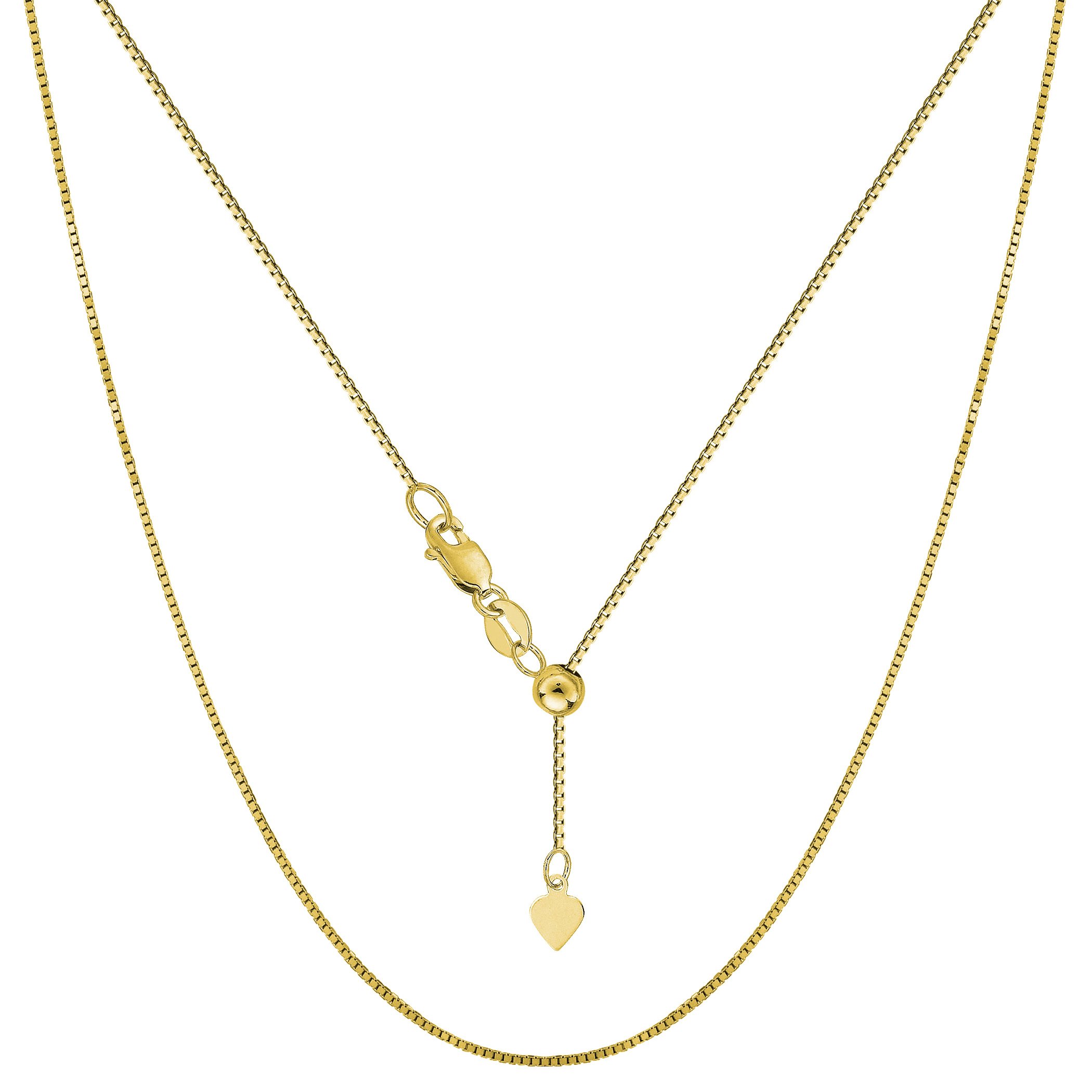 Jewelry Affairs 14k Yellow Real Gold Adjustable Box Chain Necklace, 0.7mm, 22"