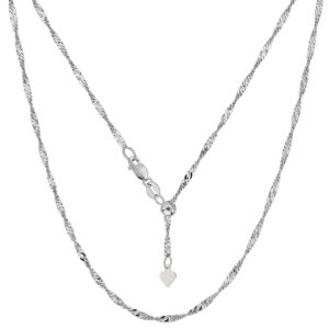 jewelry affairs 14k white real gold adjustable singapore link chain necklace, 1.15mm, 22"