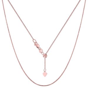 jewelry affairs 14k rose solid real gold adjustable box chain necklace, 0.7mm, 22"