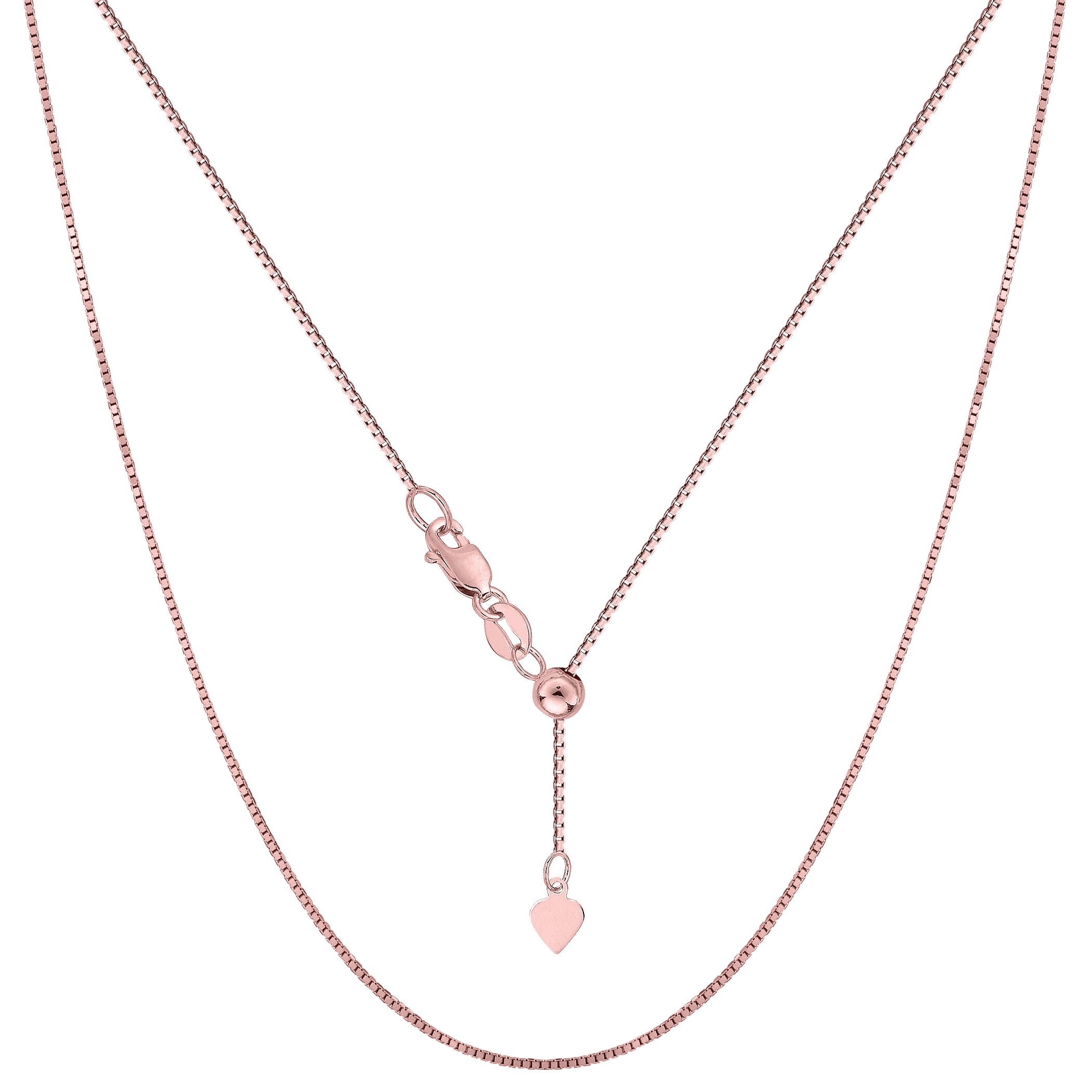 Jewelry Affairs 14k Rose Solid Real Gold Adjustable Box Chain Necklace, 0.7mm, 22"