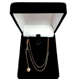 Jewelry Affairs 14k Rose Solid Real Gold Adjustable Box Chain Necklace, 0.7mm, 22"