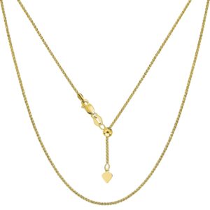 jewelry affairs 14k yellow real gold adjustable wheat chain necklace, 1.0mm, 22"