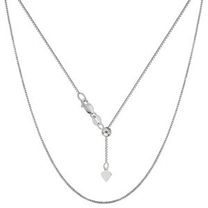 jewelry affairs 14k white real gold adjustable box link chain necklace, 0.7mm, 22"