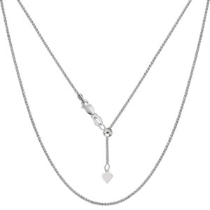 jewelry affairs 14k white real gold adjustable wheat chain necklace, 1.0mm, 22"