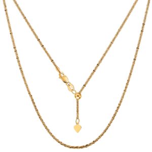 jewelry affairs 14k yellow real gold adjustable sparkle chain necklace, 1.5mm, 22"