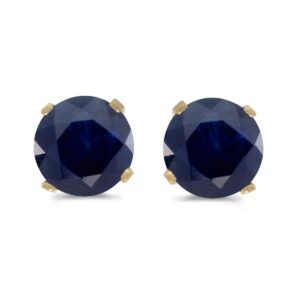 1 carat total weight natural round sapphire stud earrings set in 14k yellow gold