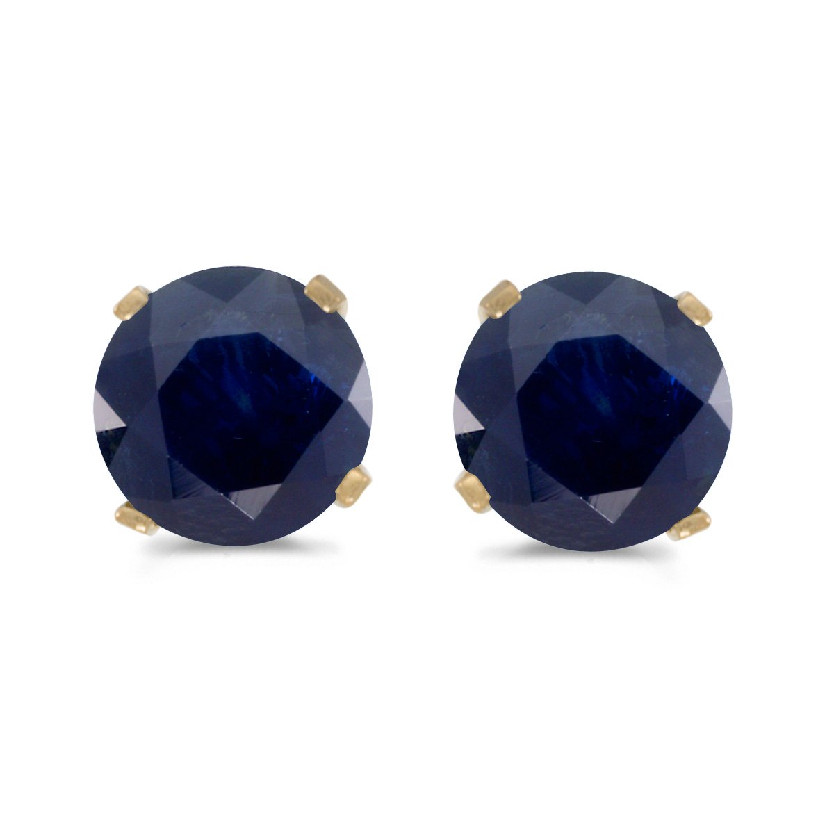 1 Carat Total Weight Natural Round Sapphire Stud Earrings Set in 14k Yellow Gold