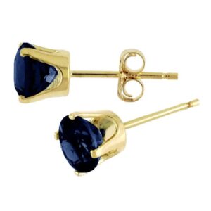 1 Carat Total Weight Natural Round Sapphire Stud Earrings Set in 14k Yellow Gold